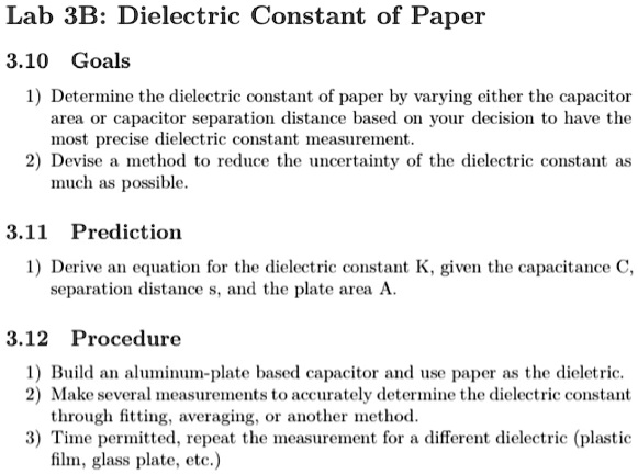 lab 3b dielectric constant of paper 310 goals determine the dielectric constant of paper by ...