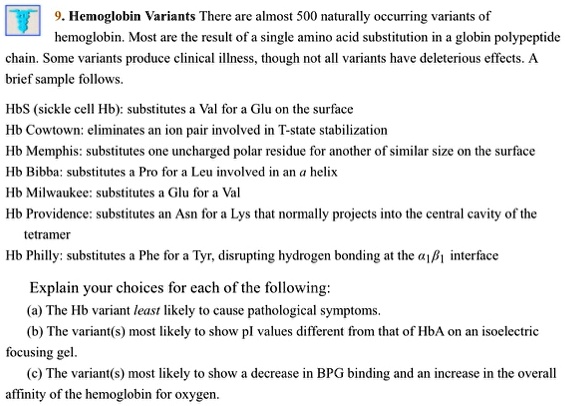 SOLVED: Hemoglobin Variants There are almost 500 naturally occurring ...
