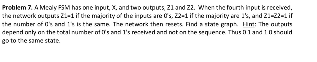 problem 7 a mealy fsm has one input x and two outputs z1 and z2 when the fourth input is ...