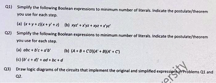 Solved Q3 Draw Logic Diagrams Of The Circuits That Implement The Original And Simplified 1185