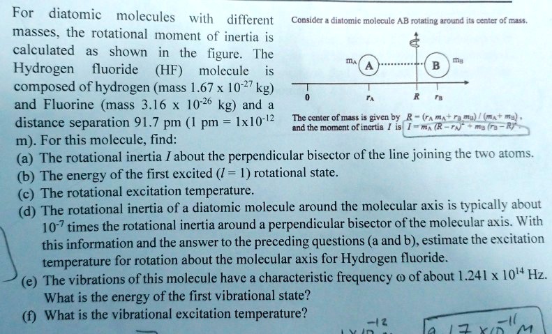 SOLVED: Consider a diatomic molecule AB rotating around its center of ...