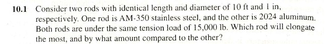 SOLVED: Consider two rods with identical length and diameter of 10 ft ...