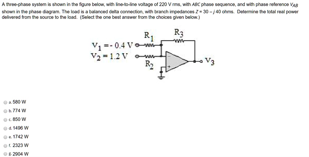 SOLVED: A three-phase system is shown in the figure below, with line-to-line voltage of 220 V ...
