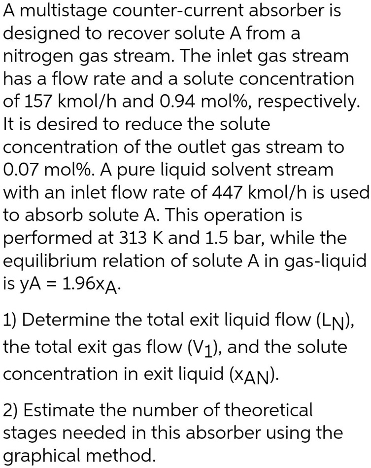 A multistage counter-current absorber is designed to recover solute A ...