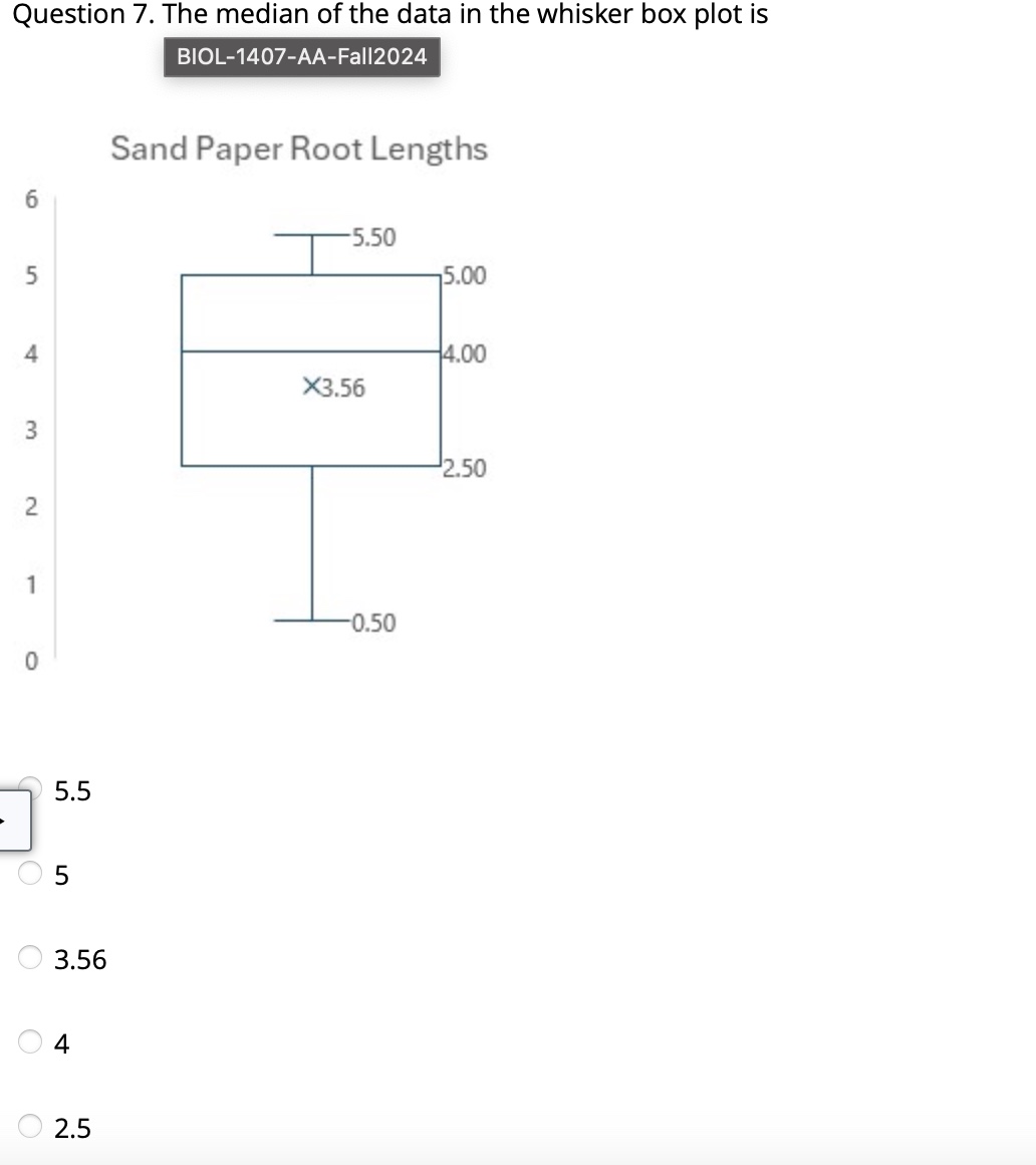 question 7 the median of the data in the whisker box plot is biol 1407 ...