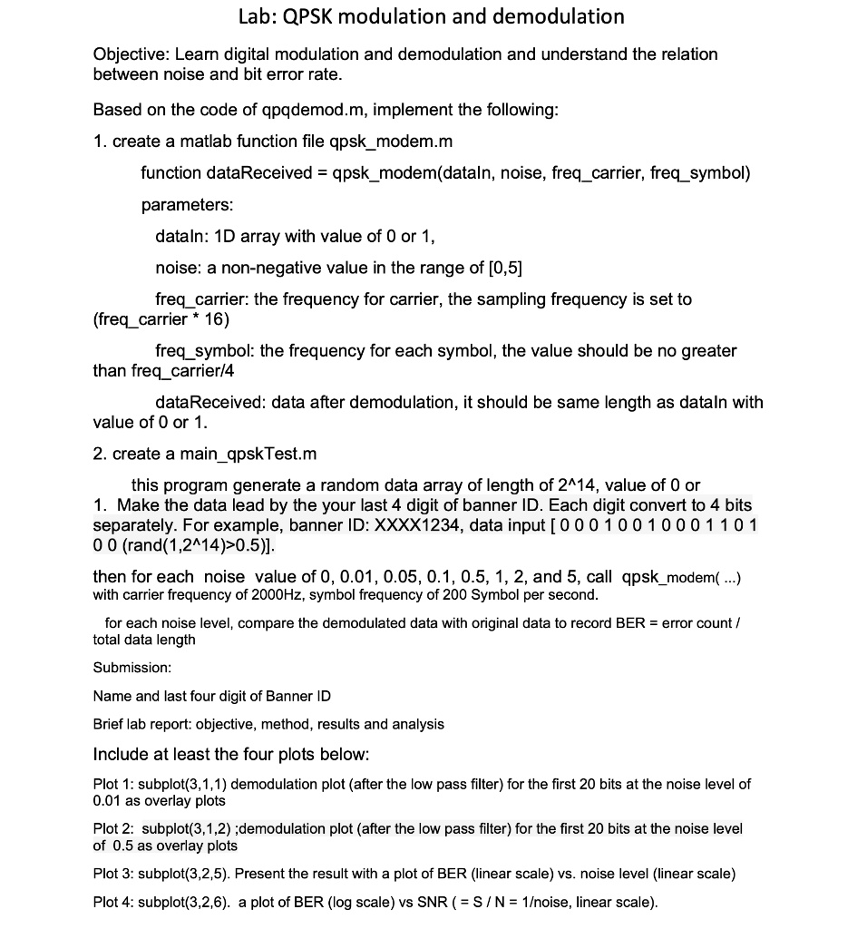 Solved Lab Qpsk Modulation And Demodulation Objective Learn Digital Modulation And