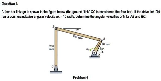 Question 6: A four-bar linkage is shown in the figure below (the ground l̈inkÖC is considered ...