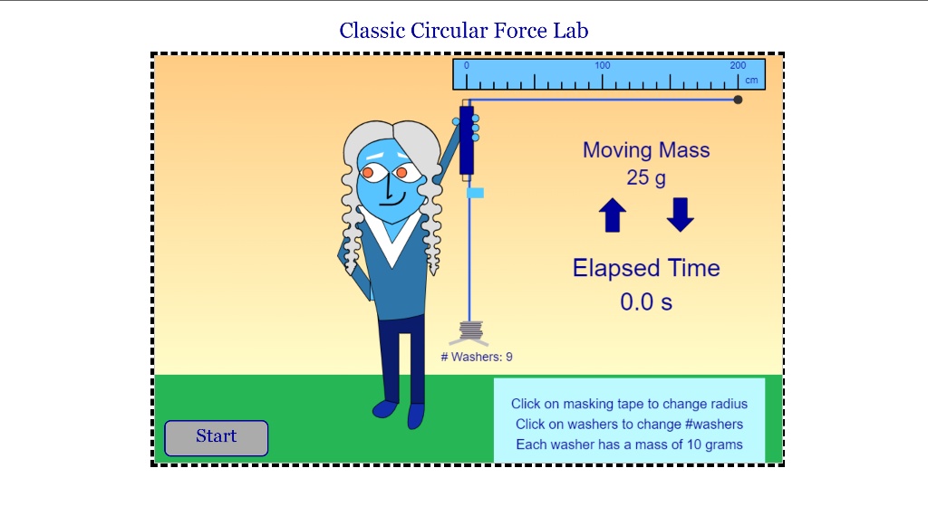 Classic Circular Force Lab Moving Mass 25 g Elapsed Time 0.0 s # Washers: 9 Click on masking ...