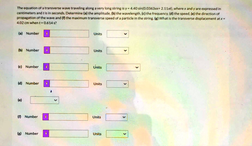 SOLVED: The equation of a transverse wave traveling along a very long ...