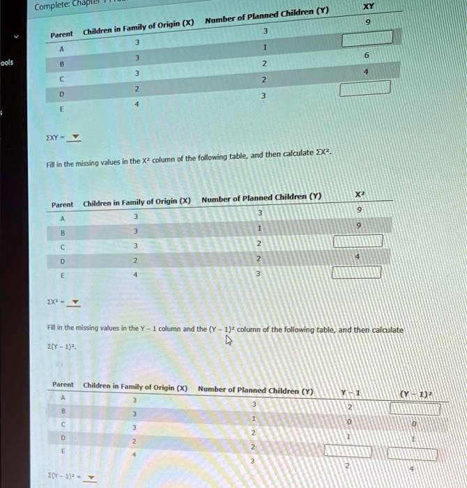 SOLVED: Complete: Chapter Number of Planned Children (Y) Children in ...