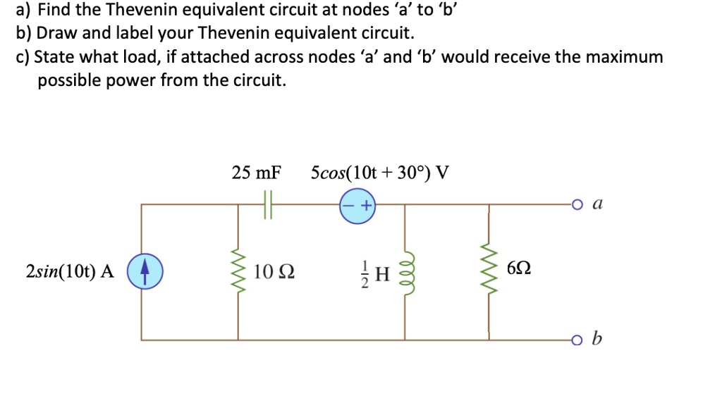 SOLVED: a) Find the Thevenin equivalent circuit at nodes 'a' to 'b' b) Draw and label your ...