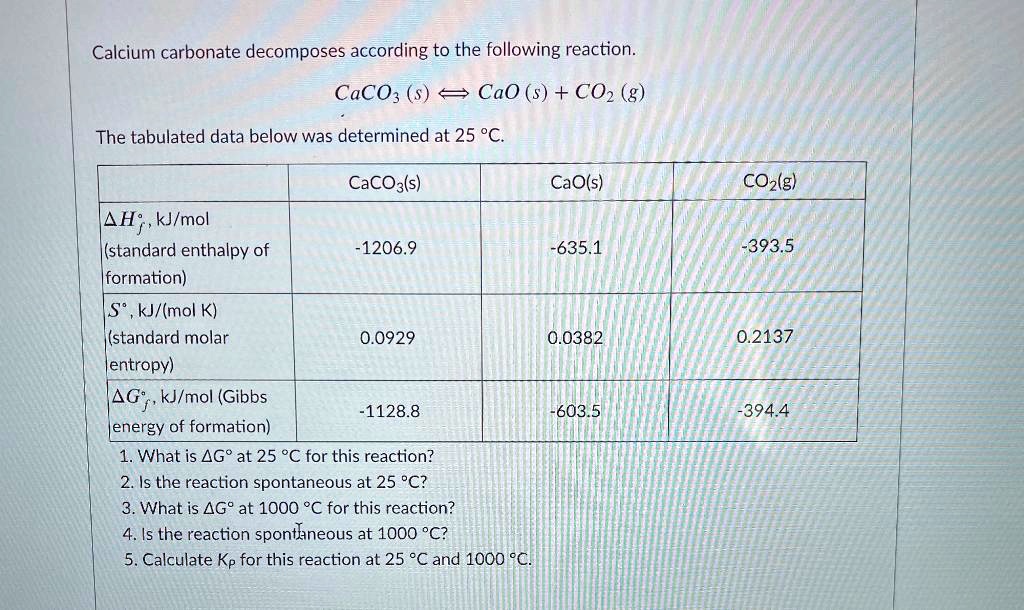 calcium carbonate decomposes according to the following reaction caco3 ...