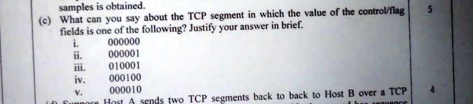 Samples Is Obtained C What Can You Say About The Tcp Segment In Which The Value Of The