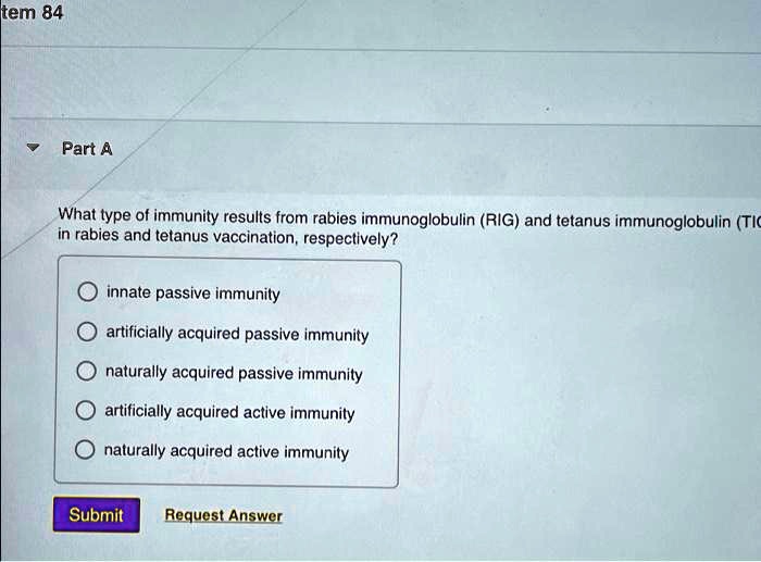 SOLVED: Part A What type of immunity results from rabies immunoglobulin ...