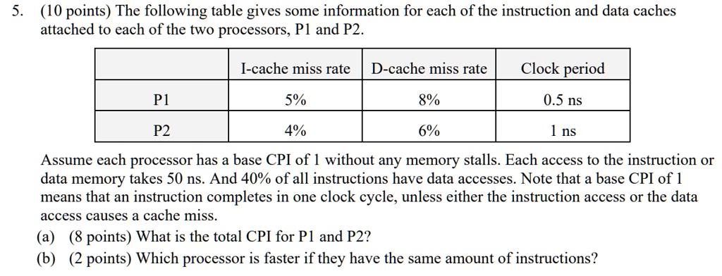 5. (10 points) The following table gives some information for each of the instruction and data ...