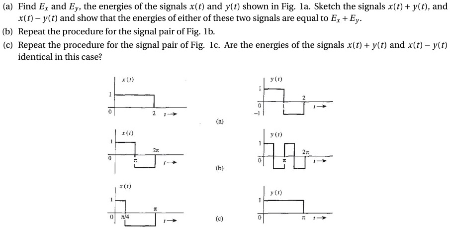 SOLVED: (a) Find Ex and Ey,the energies of the signals x(t) and yt ...