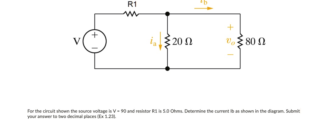 SOLVED: For the circuit shown, the source voltage is V = 90 and resistor R1 is 5.0 Ohms ...