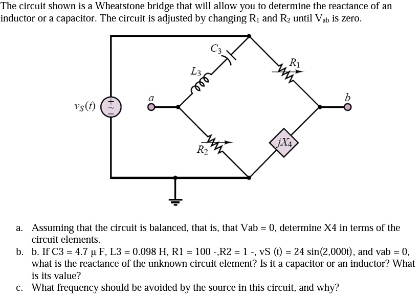 The circuit shown is a Wheatstone bridge that will allow you to determine the reactance of an ...
