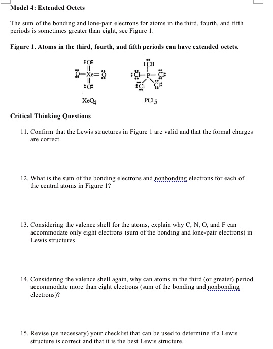 SOLVED: Text: Model 4: Extended Octets The number of bonding and lone ...