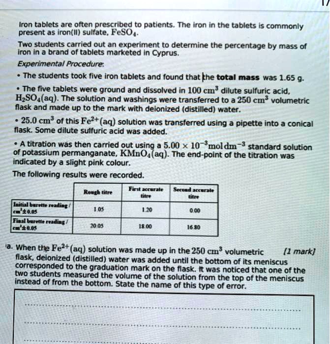 iron tablets are otten prescribed to patients the iron in the tablets ...