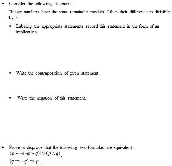 SOLVED:Consider the following statement: "f two numbers have the same ...