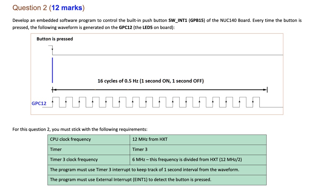 question 2 12 marks develop an embedded software program to control the built in push button ...
