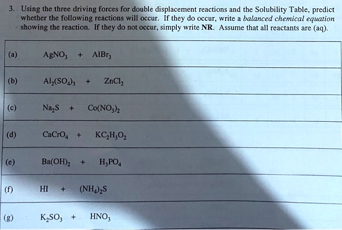SOLVED: 3. Using the three driving forces for double displacement ...