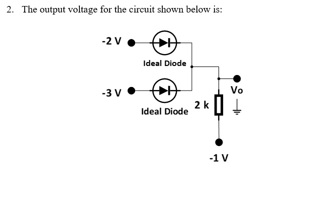 SOLVED: 2. The output voltage for the circuit shown below is: -2 V ldeal Diode -3 V Vo Ideal ...