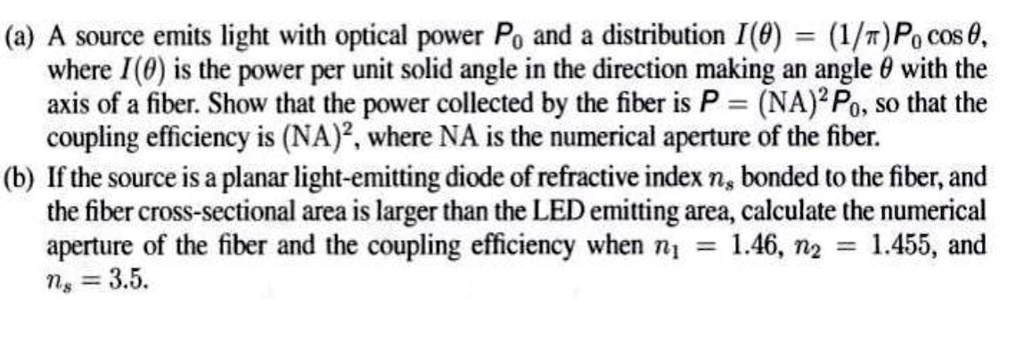 A source emits light with optical power Po and a distribution I=1/Po ...
