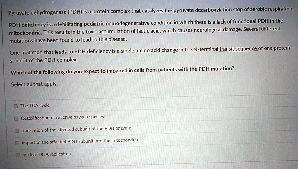 pyruvate dehydrogenase pdh is a protein complex that catalyzes the ...