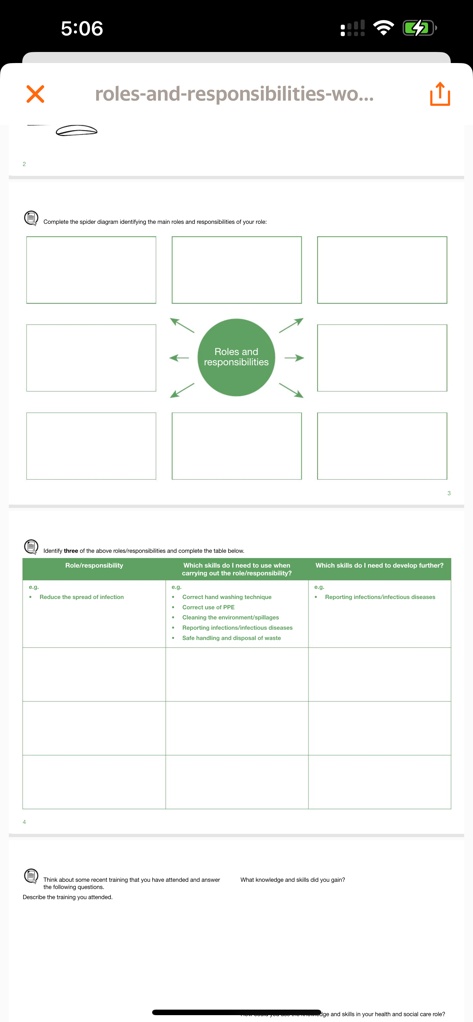 506 roles and responsibilities worksheet complete the spider diagram ...