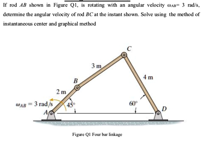 If rod AB shown in Figure Q1 is rotating with an angular velocity Ï‰AB = 3 rad/s, determine the ...