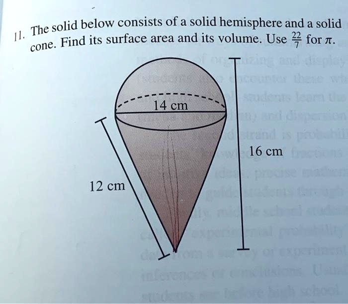 SOLVED: The solid below consists of a solid hemisphere and a solid cone. Find its surface area ...
