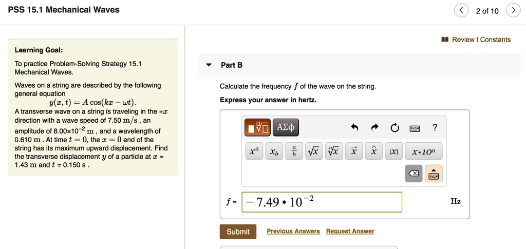 pss 151 mechanical waves 2 of 10 review constants learning goal to ...