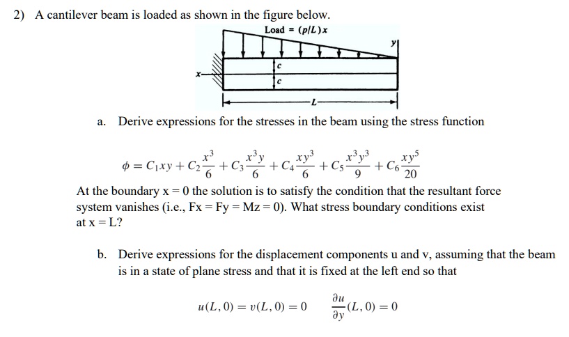 SOLVED: 2) A cantilever beam is loaded as shown in the figure below. Load = p/Lx. a. Derive ...