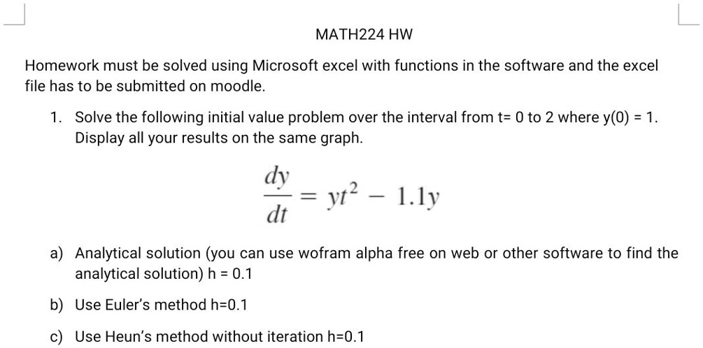 Solved Math224 Hw Homework Must Be Solved Using Microsoft Excel With Functions In The Software