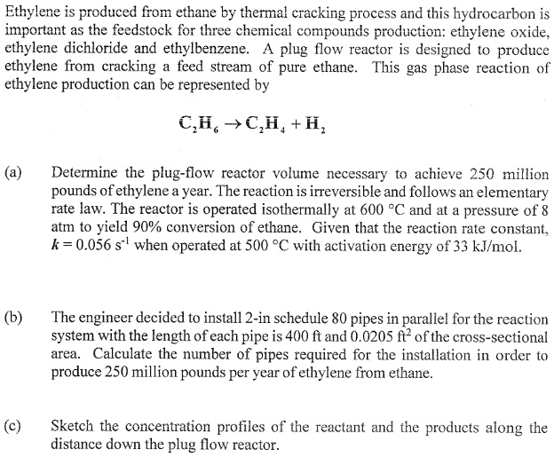 SOLVED: Ethylene is produced from ethane by a thermal cracking process, and this hydrocarbon is ...