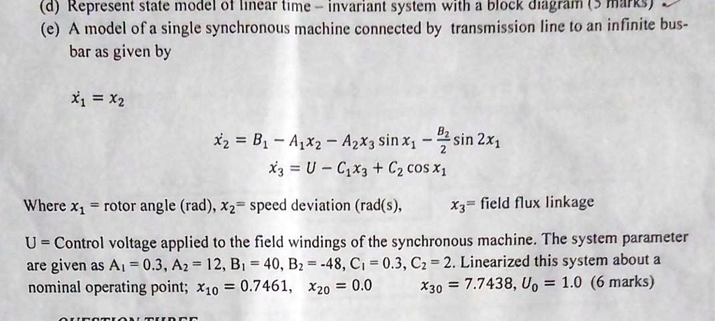 SOLVED: (e) A model of a single synchronous machine connected by ...
