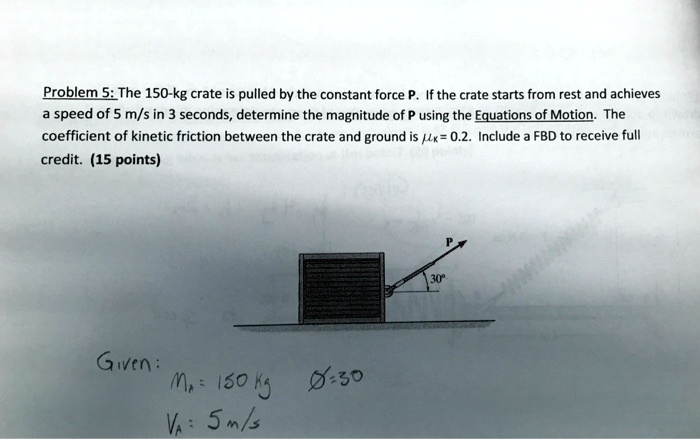 SOLVED: Problem 5: The 150-kg crate is pulled by the constant force P ...