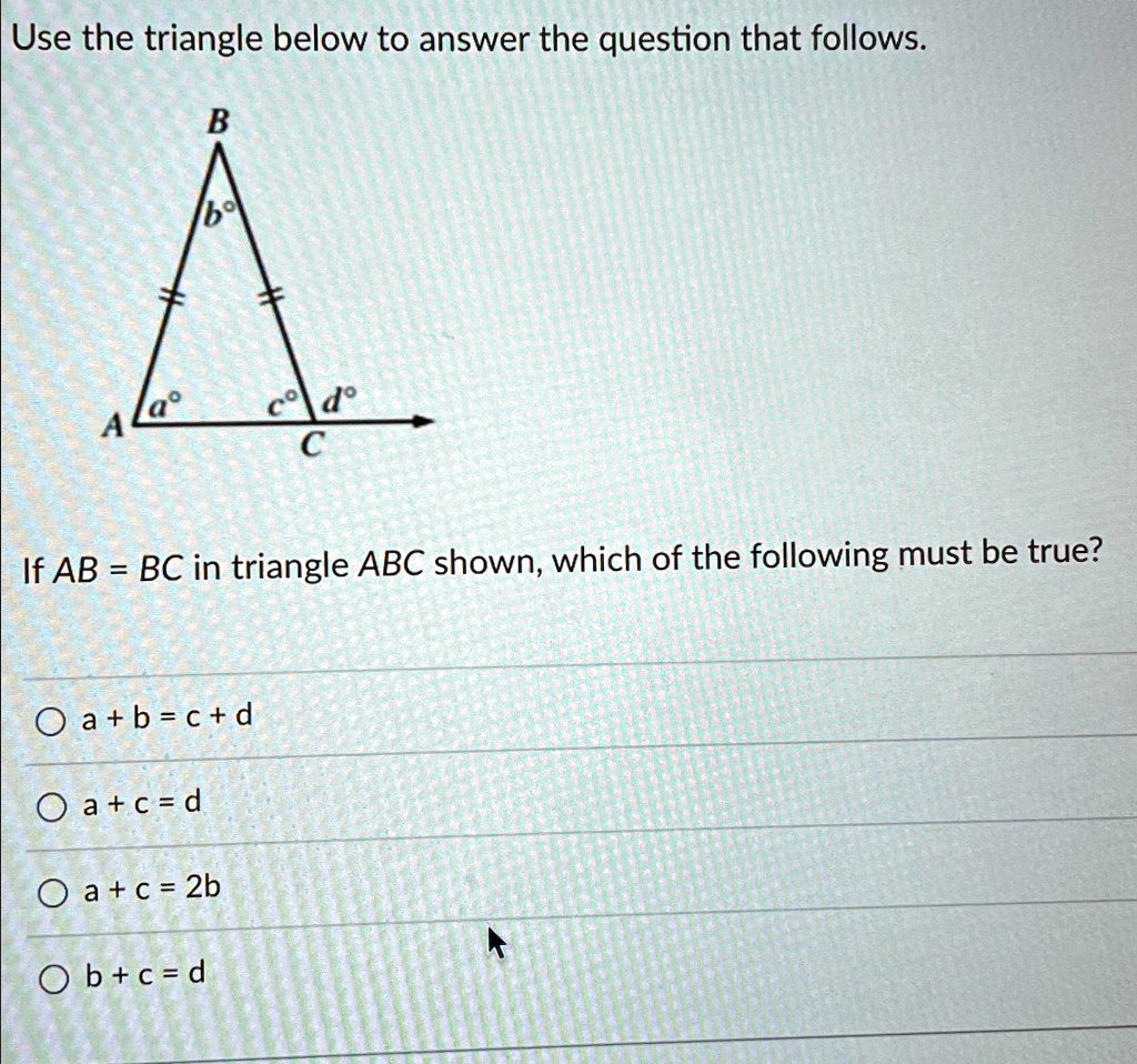 SOLVED: Use the triangle below to answer the question that follows. If ...