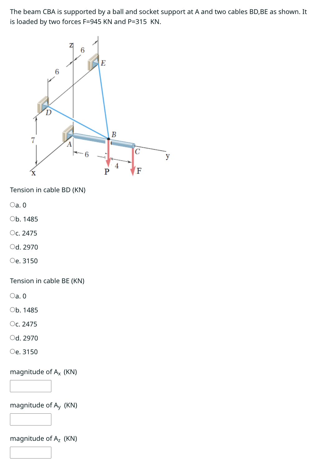 The beam CBA is supported by a ball and socket support at A and two ...