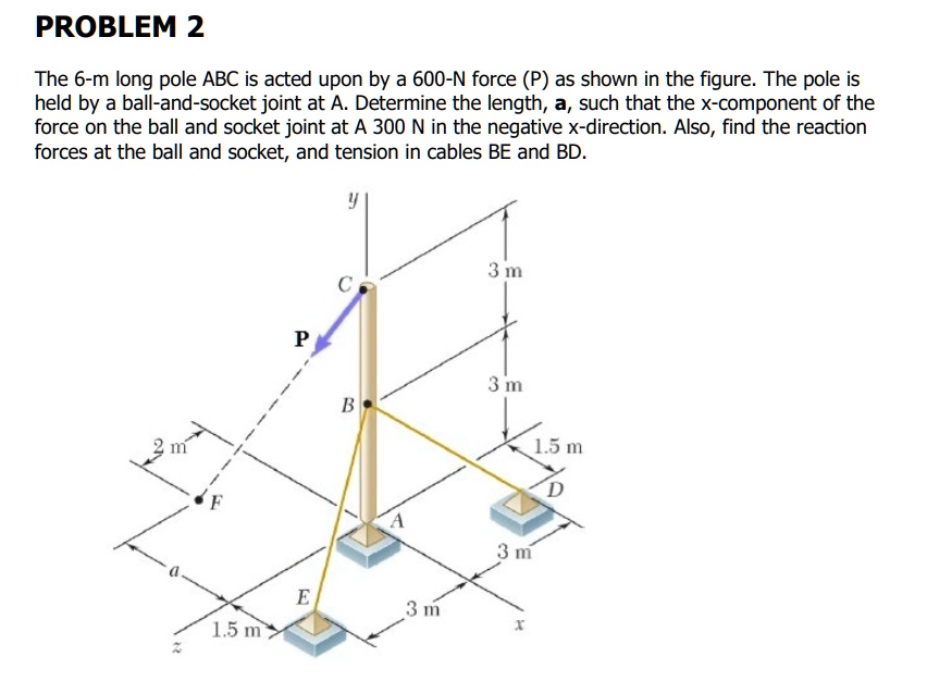SOLVED: PROBLEM 2 The 6-m long pole ABC is acted upon by a 600-N force ...