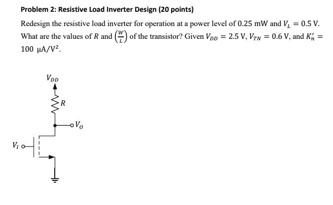 Problem 2: Resistive Load Inverter Design (20 points) Redesign the ...