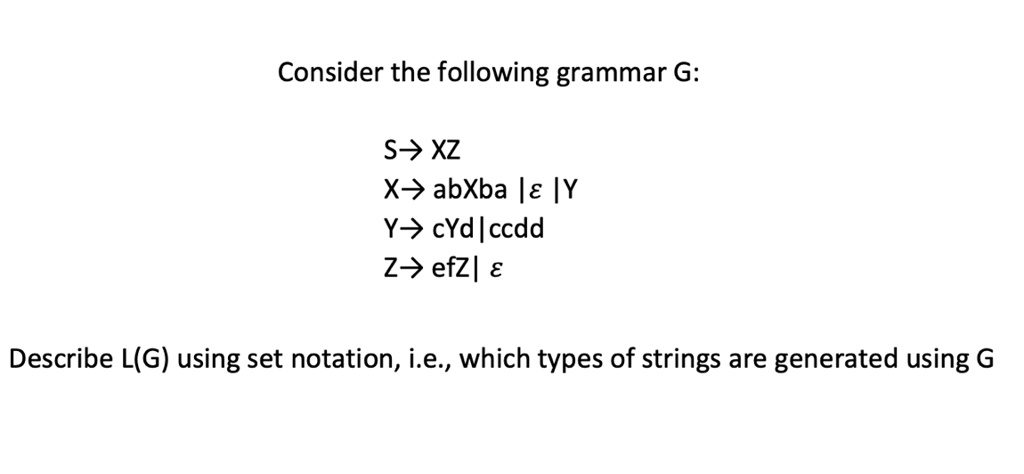Solved Consider The Following Grammar G S Xz X Abxba â‚¬ Y X Yv Y Cydlccdd