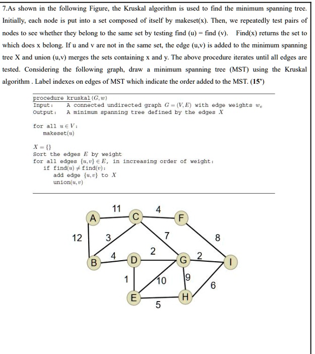 7.As shown in the following Figure, the Kruskal algorithm is used to find the minimum spanning ...