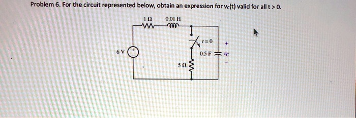 Problem 6. For the circuit represented below, obtain an expression for vc(t) valid for all t > 0 ...