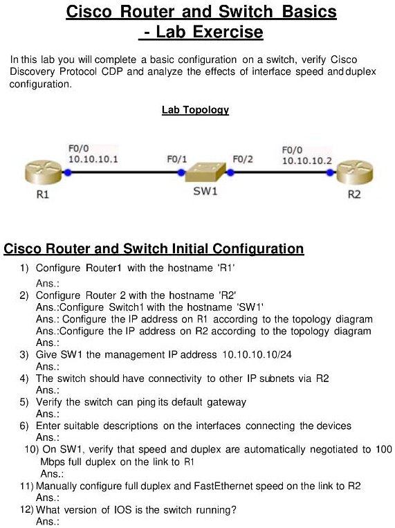 Solved Text Cisco Router And Switch Basics Lab Exercise In This Lab You Will Complete A 