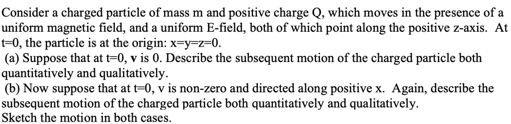 consider a charged particle of mass m and positive charge q which moves ...