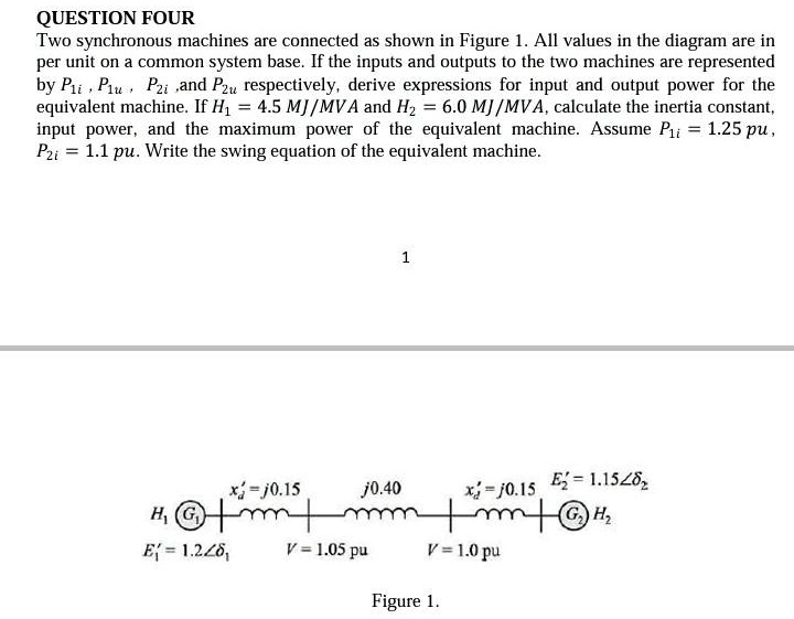 SOLVED: QUESTION FOUR: Two synchronous machines are connected as shown in Figure 1. All values ...