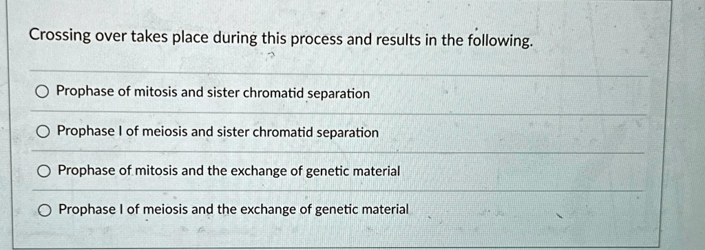 crossing over takes place during this process and results in the ...